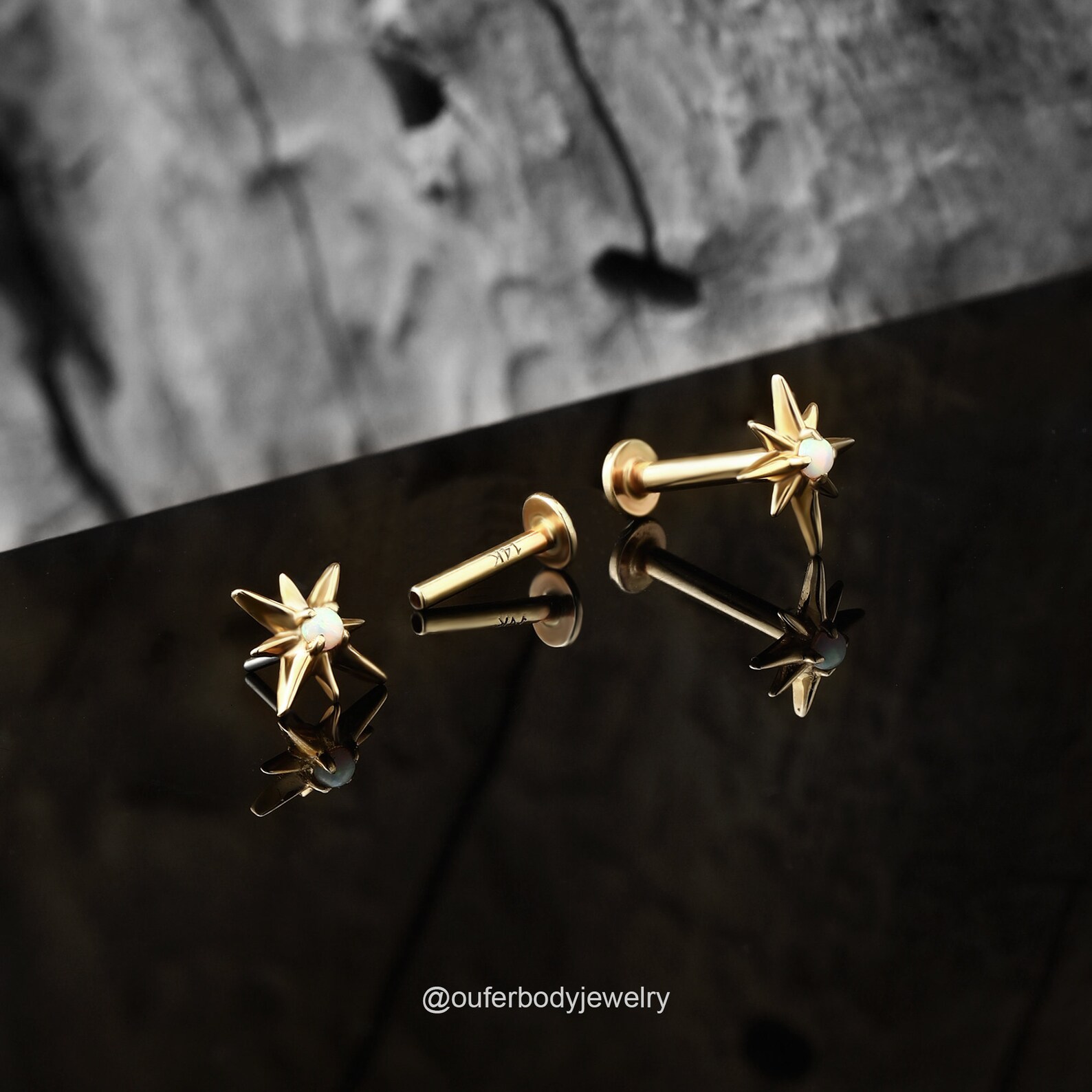 14k Solid Gold Tiny Hexagram Star Threadless Stud Earring/sunburst ...