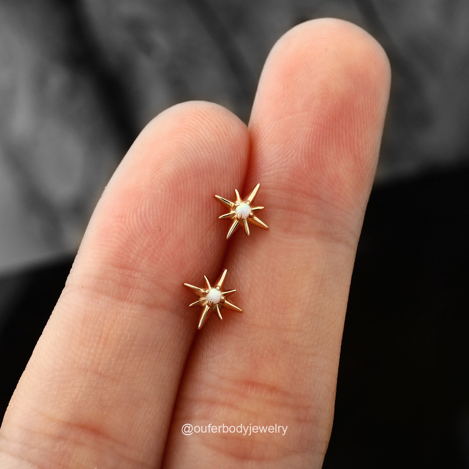 14k Solid Gold Tiny Hexagram Star Threadless Stud Earring/sunburst ...