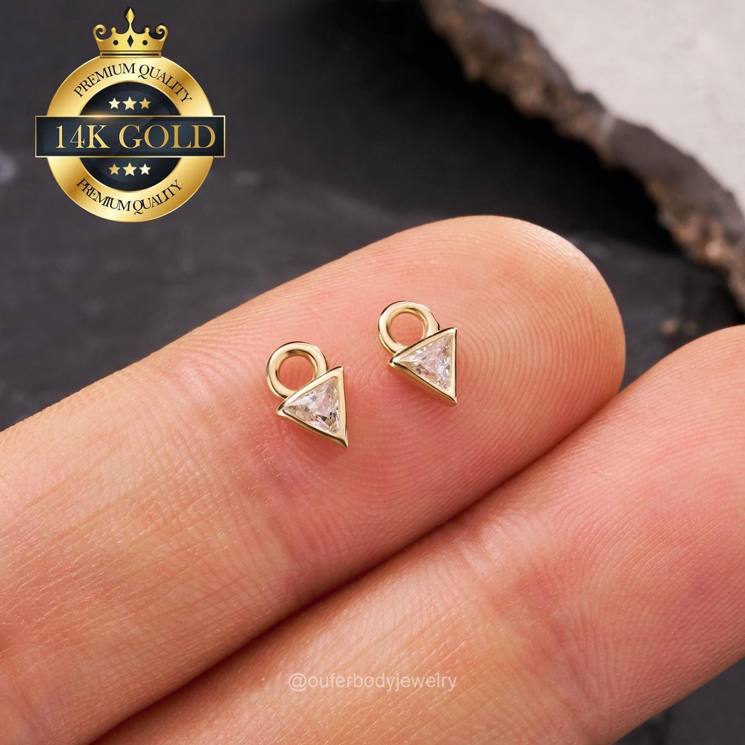 14K Solid Gold Triangle Charm Only/delicate Charm for Hoop/earring ...