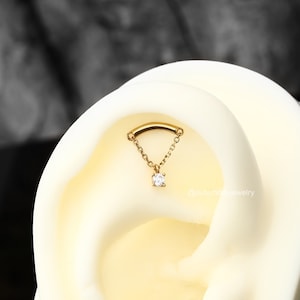 14K Solid Gold Threadless Dangle Hidden Helix Earrings/cartilage ...