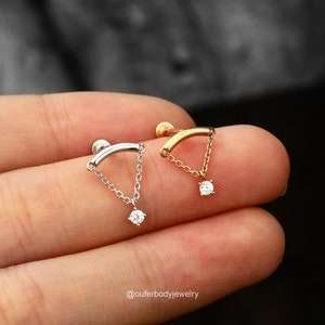 14K Solid Gold Threadless Dangle Hidden Helix Earrings/cartilage ...