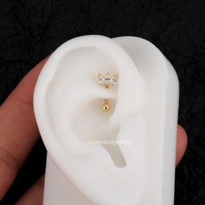 14K 16G 18G Gold Crown Eyebrow Ring/rook Barbell/curved Barbell/rook ...
