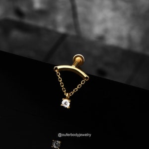 14K Solid Gold Threadless Dangle Hidden Helix Earrings/cartilage ...