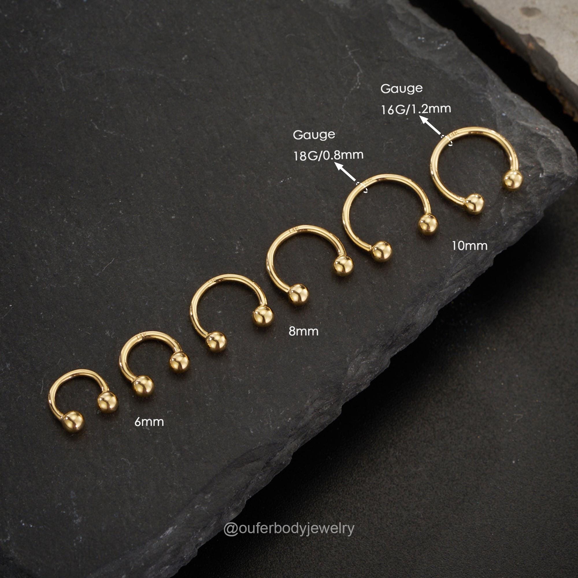 14K Solid Gold Circular Ball Horseshoe Septum Ring/cartilage/conch ...