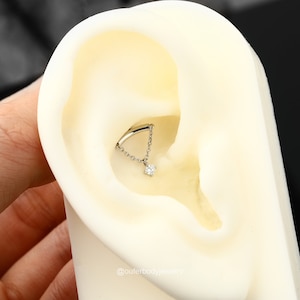 14K Gold Vertical Dangle Hidden Helix Piercing/threadless Push Pin Flat ...