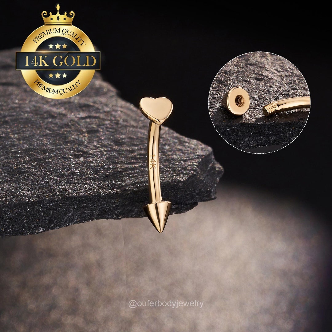 14K Solid Gold Heart Spikes Vertical Labret/rook Earring/eyebrow Ring ...