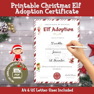 Christmas Elf Adoption Certificate Printable Elf Arrival Christmas ...