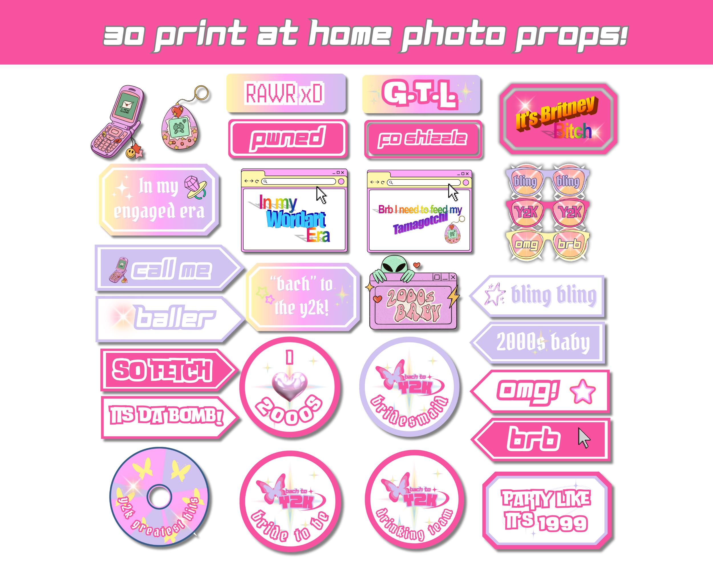 Y2K Bachelorette Photo Booth Props: 2000s Party Decorations, 30 Designs ...
