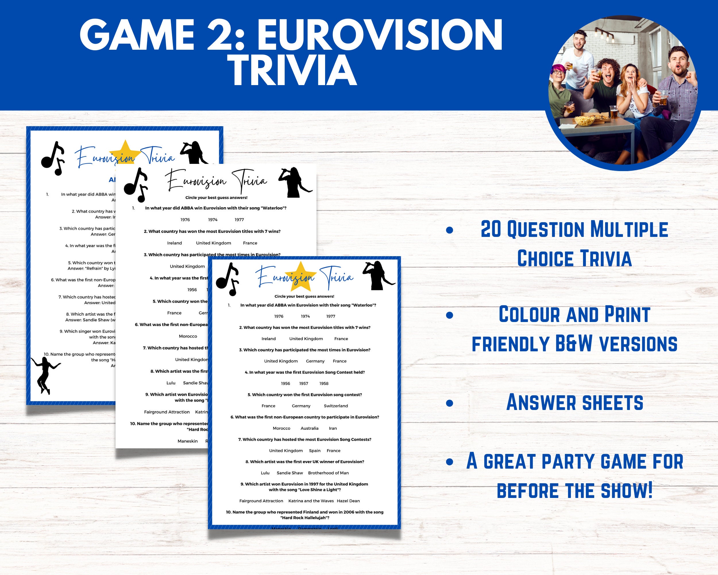 Eurovision Party Games Bundle 2024 Eurovision Sweepstake Trivia Bingo ...