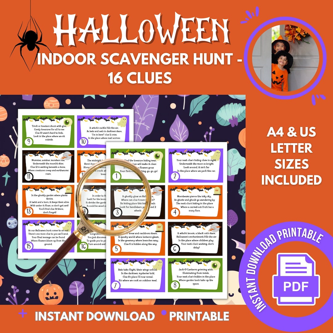 Halloween Indoor Scavenger Hunt for Kids 16 Clues Instant - Etsy