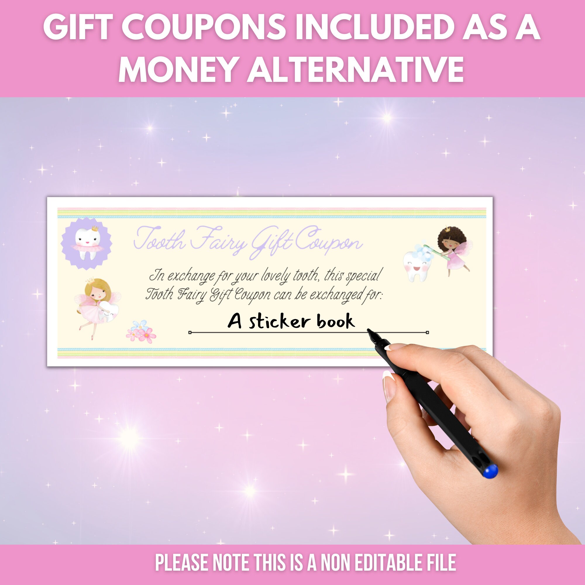 Tooth Fairy Printable Money Gift Certificate Coupon Voucher Cashless ...