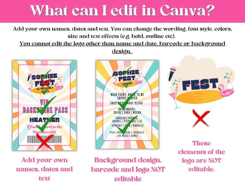 Editable Music Festival Hen Party Bachelorette Bride Fest Lanyard Canva ...