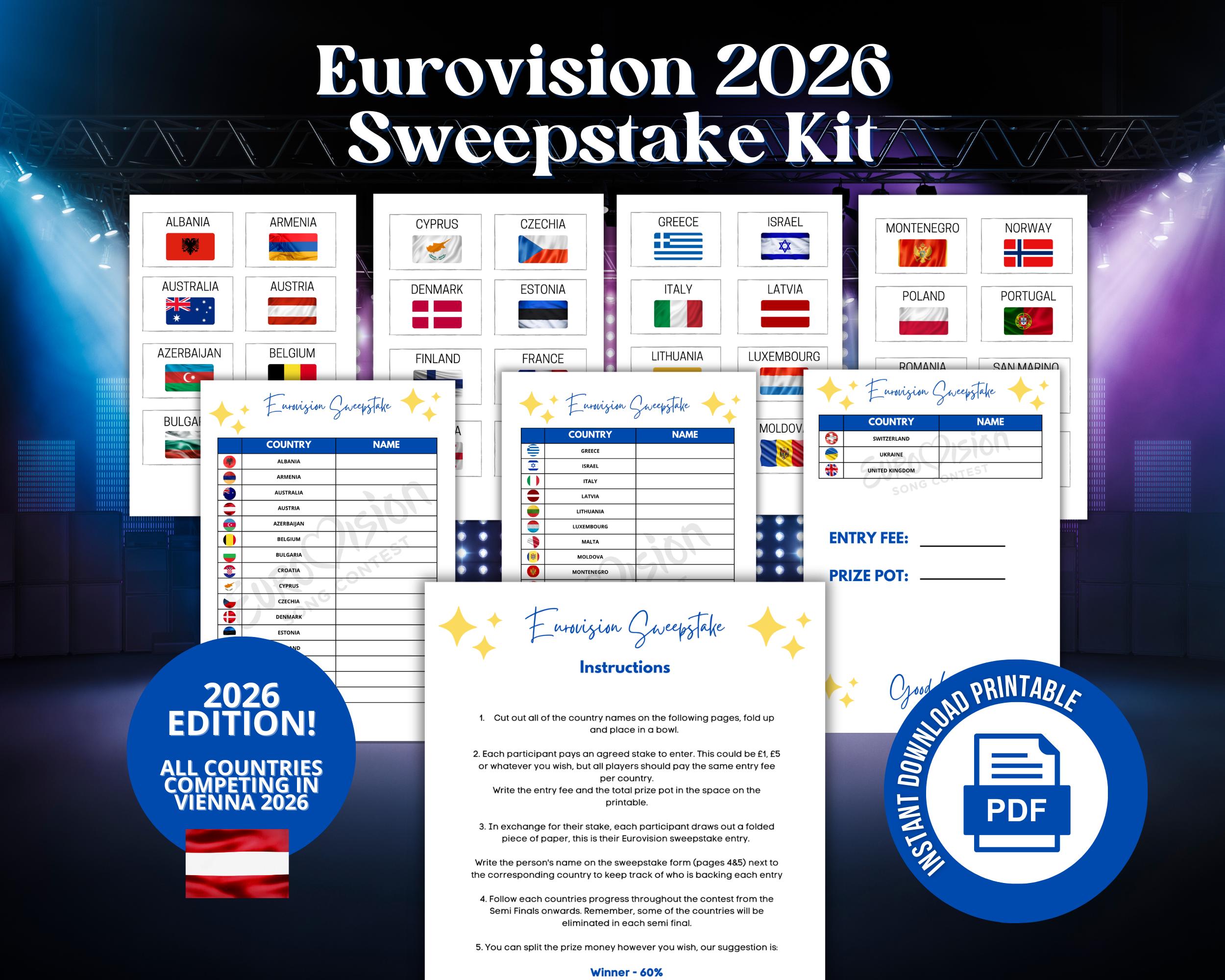 Eurovision Song Contest Vienna 2026 Sweepstake Kit | Printable ...
