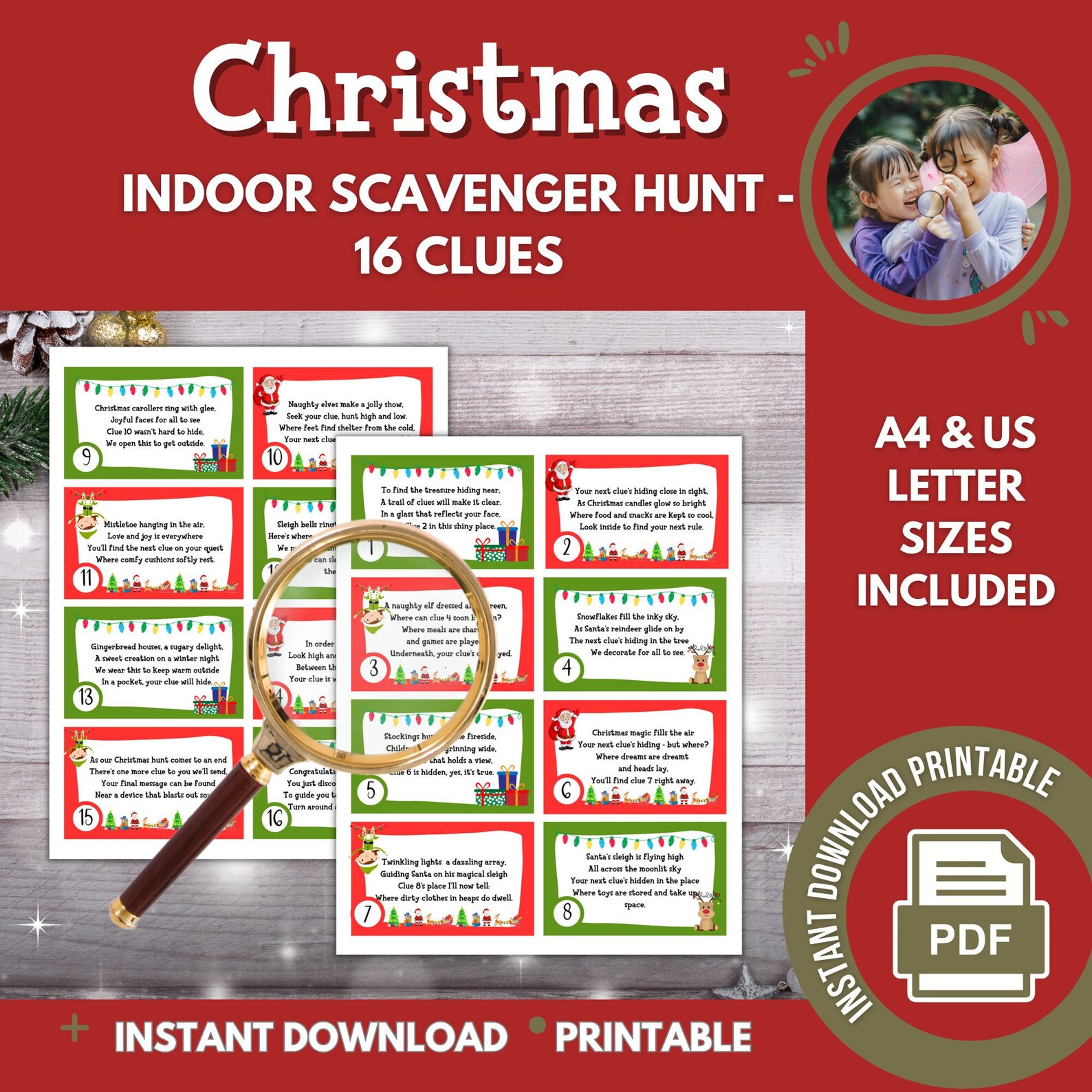 Christmas Indoor Scavenger Hunt for Kids, 16 Christmas Treasure Hunt ...