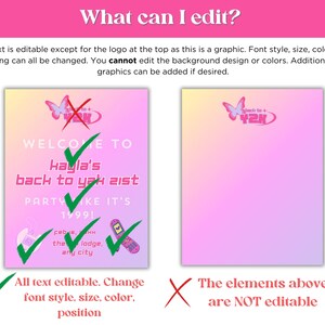 Y2k Birthday Party Welcome Signs Editable Canva Template Printable 21st ...