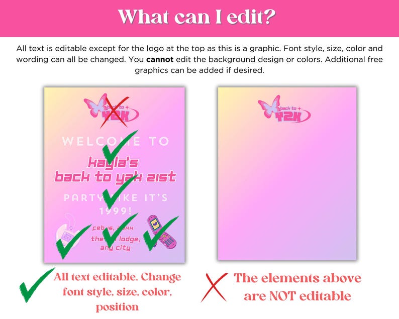 Y2k Birthday Party Welcome Signs Editable Canva Template Printable 21st ...