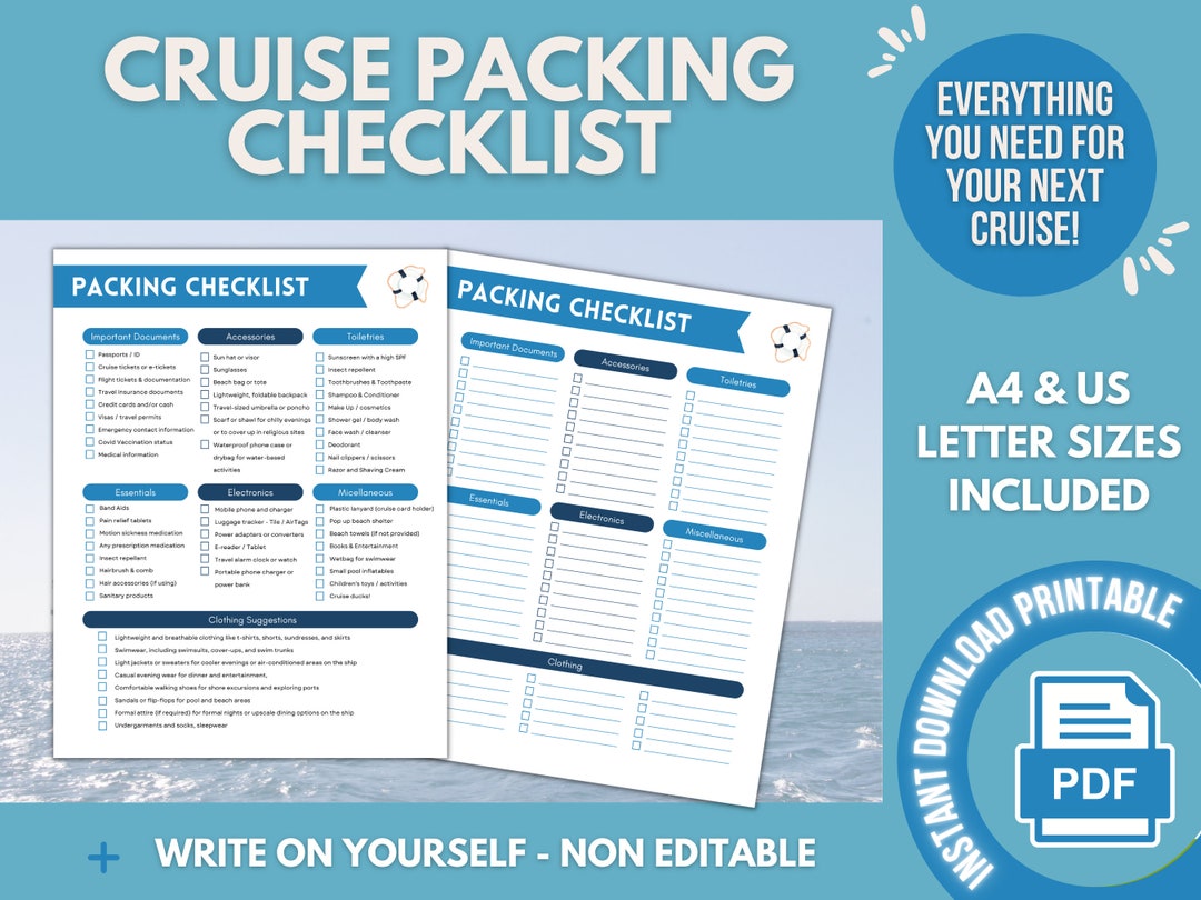 Cruise Packing Checklist Printable Complete and Blank Cruise Packing ...
