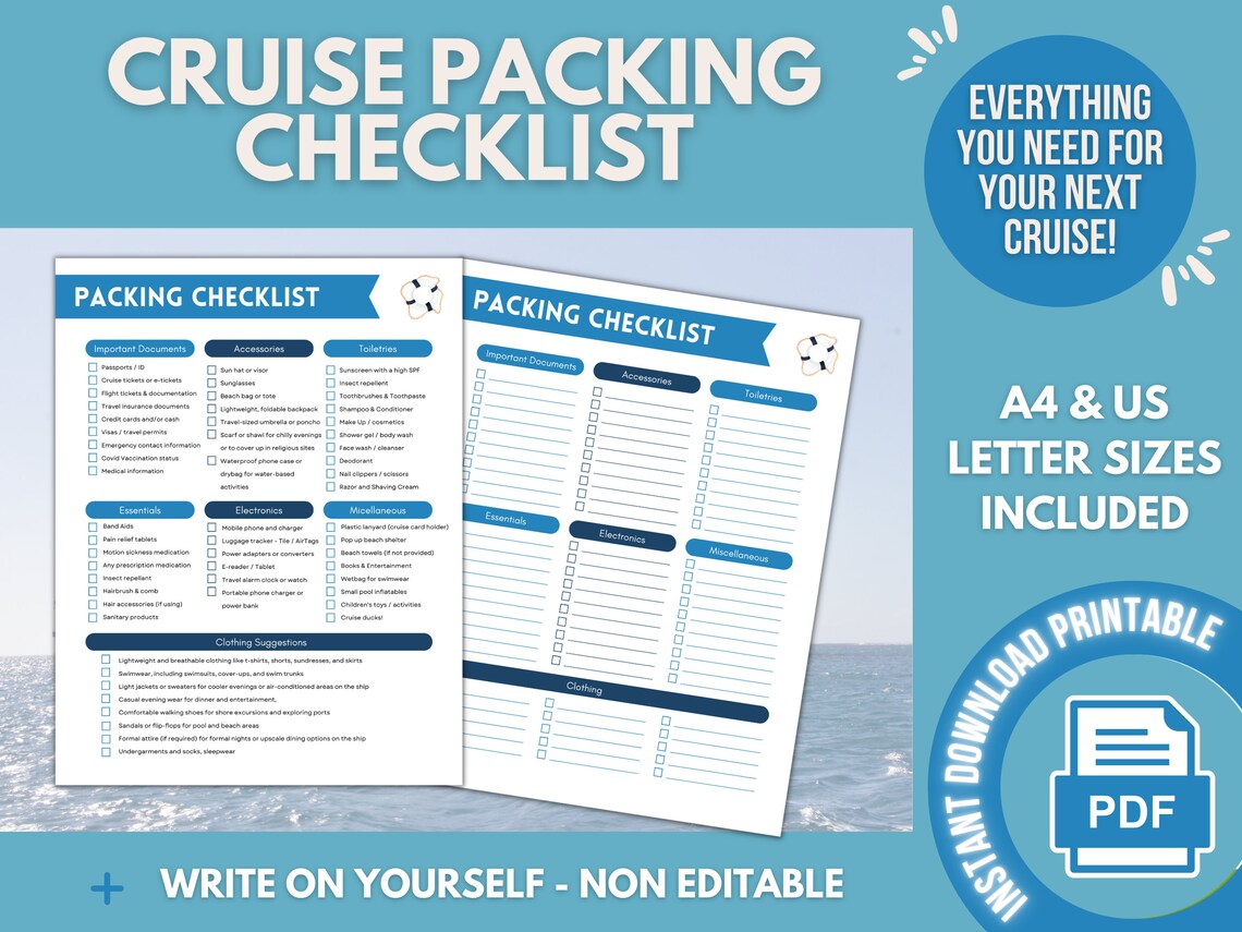 Cruise Packing Checklist Printable Complete and Blank Cruise Packing ...