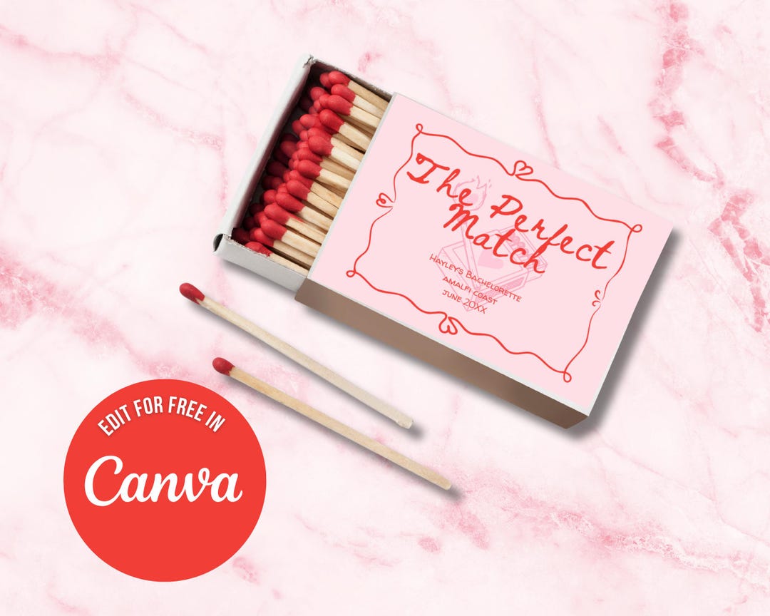 Editable the Perfect Match Matchbox Label, Hen Party Bachelorette Favor ...