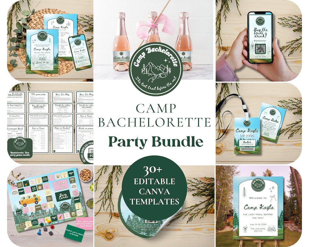 Camp Bachelorette Party Custom Editable Bundle, Last Trail Before the ...