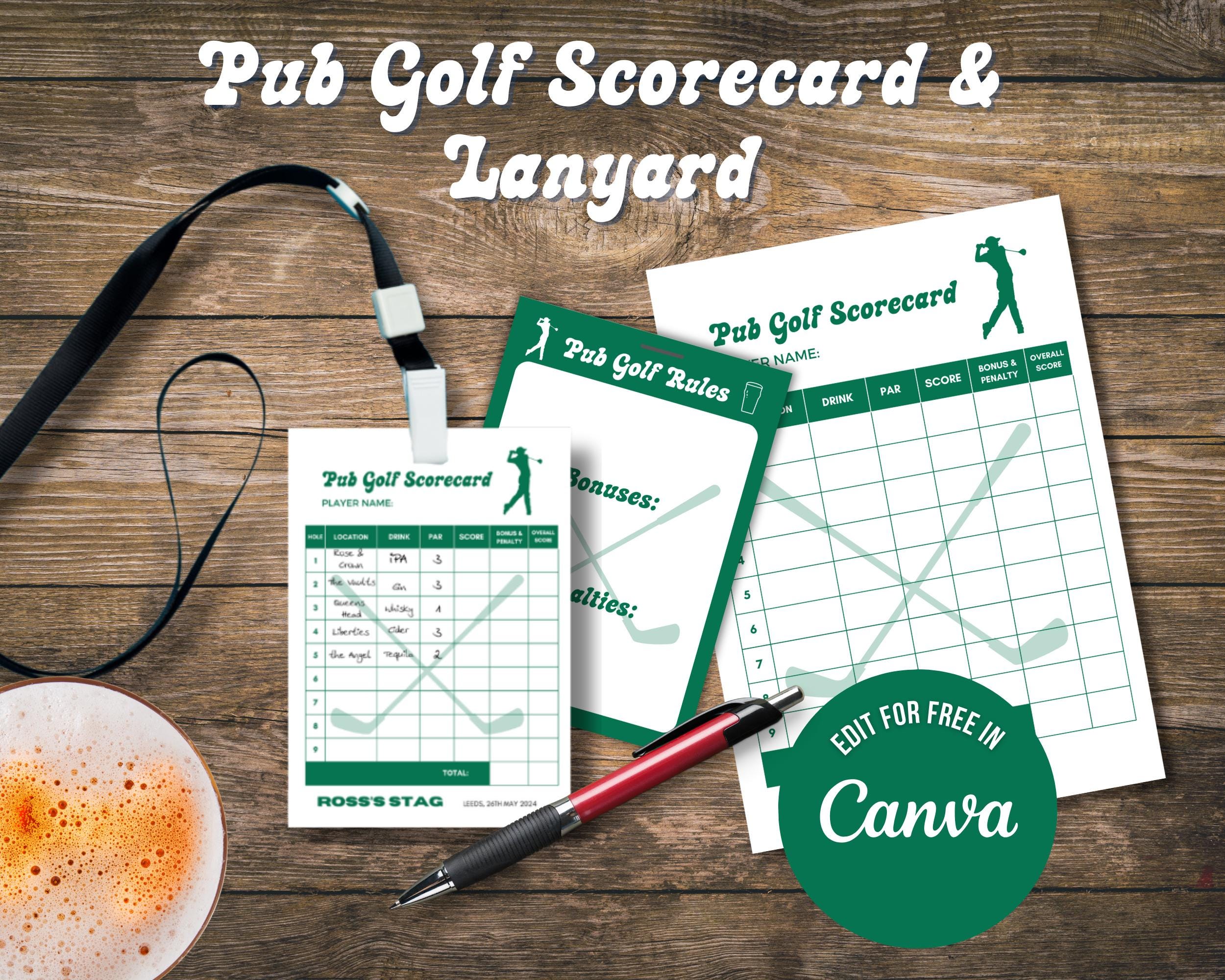 Editable Pub Golf Scorecard A5 and Lanyard Size Stag Do Bachelor Party ...