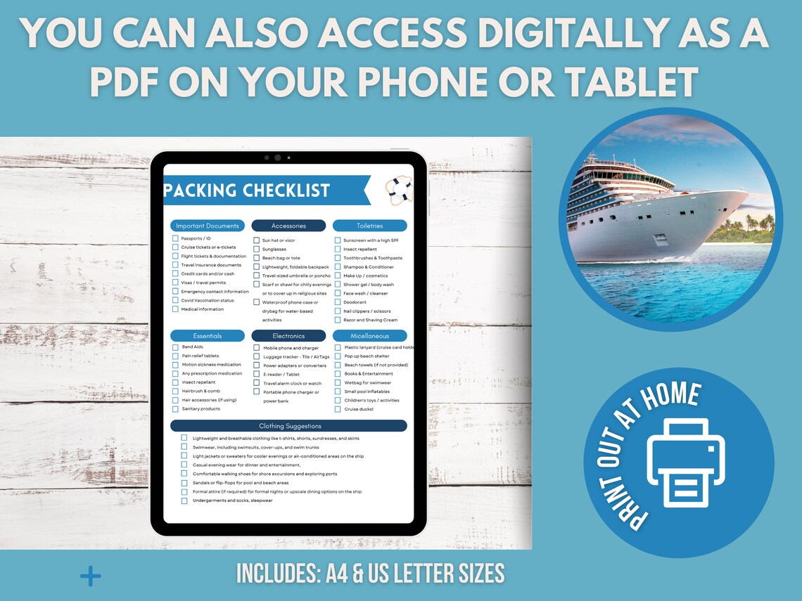 Cruise Packing Checklist Printable Complete and Blank Cruise Packing ...