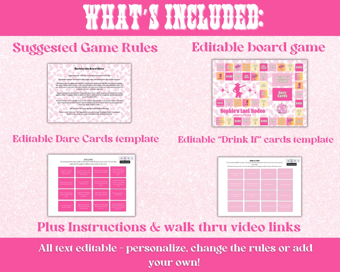 Last Rodeo Bachelorette Party Board Game Editable in Canva Cowgirl Hen ...