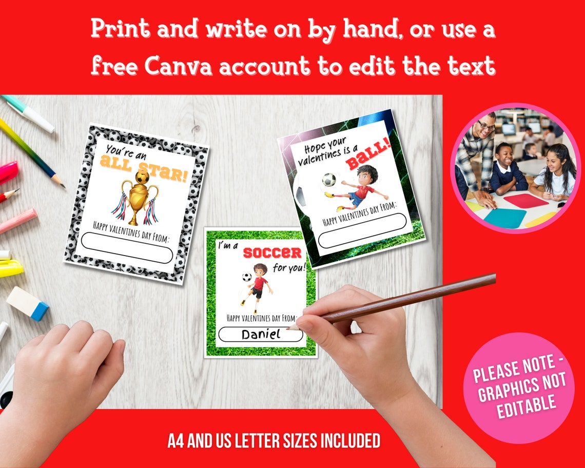 Printable Soccer Valentine Cards for Kids, School Valentines, Sports ...