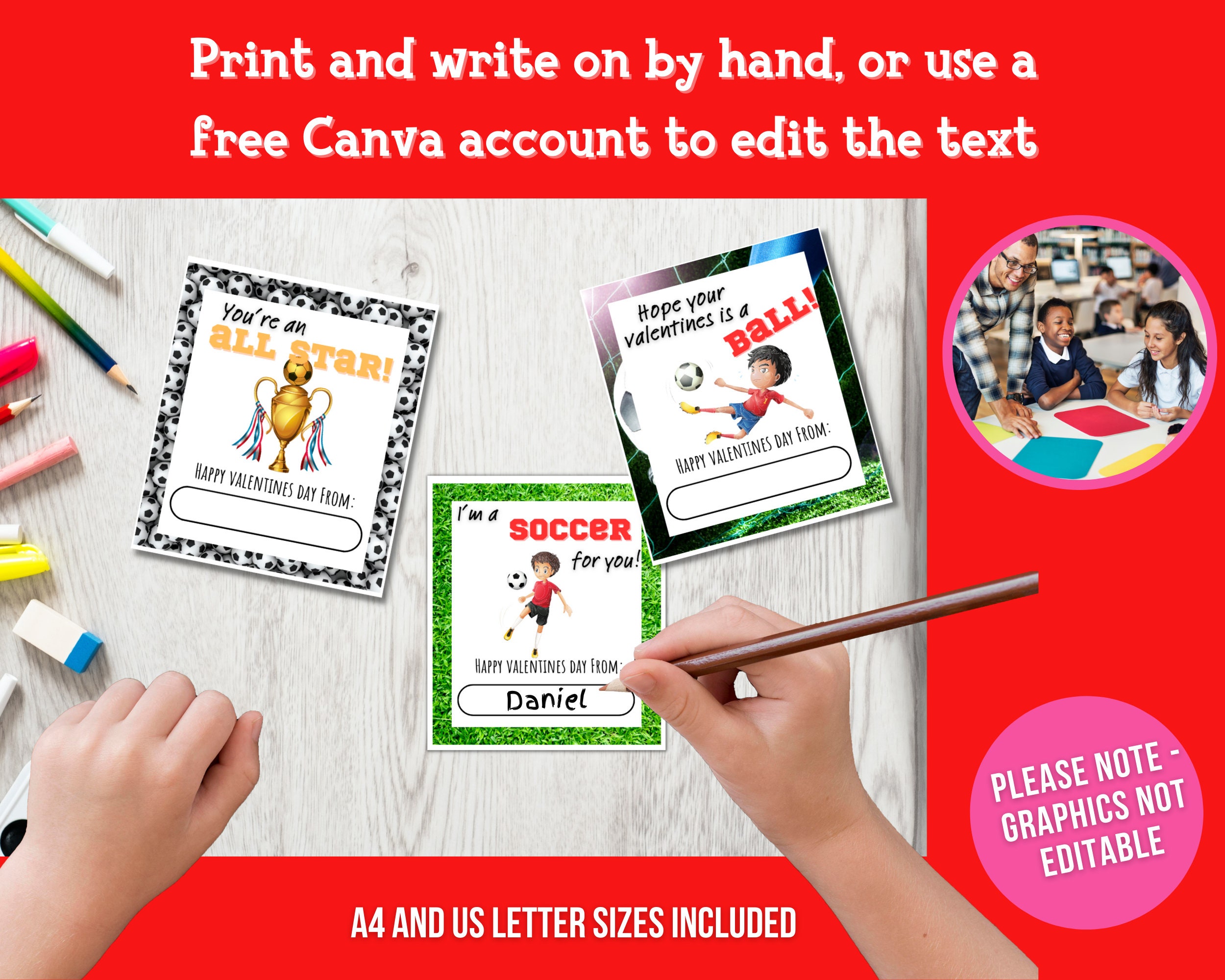 Printable Soccer Valentine Cards for Kids, School Valentines, Sports ...