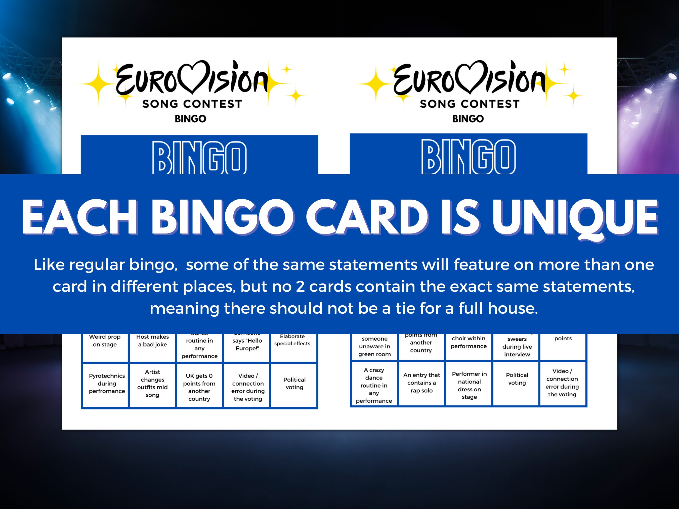 Eurovision Song Content Bingo Cards | Eurovision Party Game ...