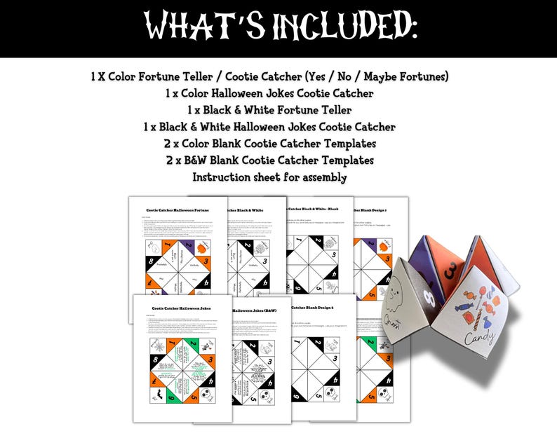 Halloween Cootie Catcher Fortune Teller Bundle Paper Folding Game ...