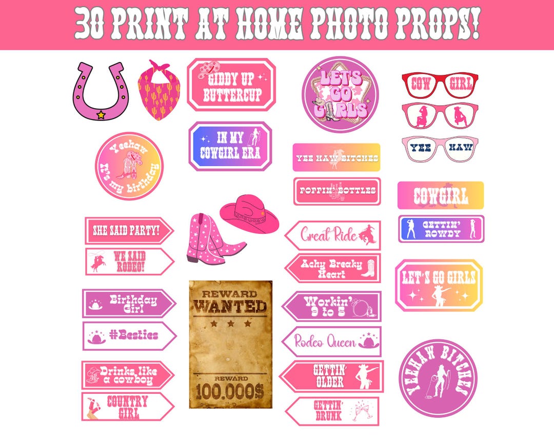 Cowgirl Birthday Party 30 Photo Props Selfie Props Funny Signs 21st ...