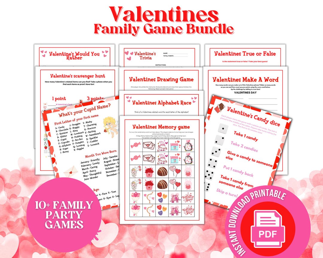Valentines Day Family Game Bundle, Party Games, Candy Dice, Trivia Game ...