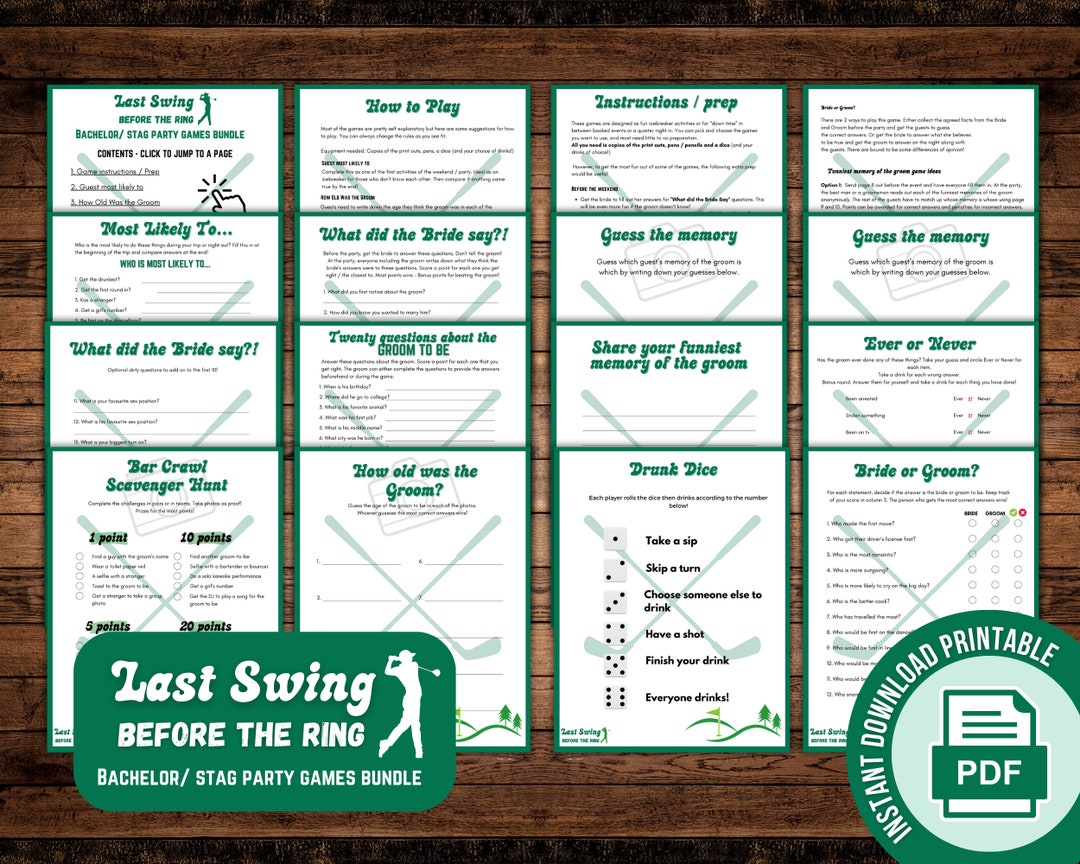 Bachelor Party Stag Game Bundle, Last Swing Before the Ring Golf Themed ...