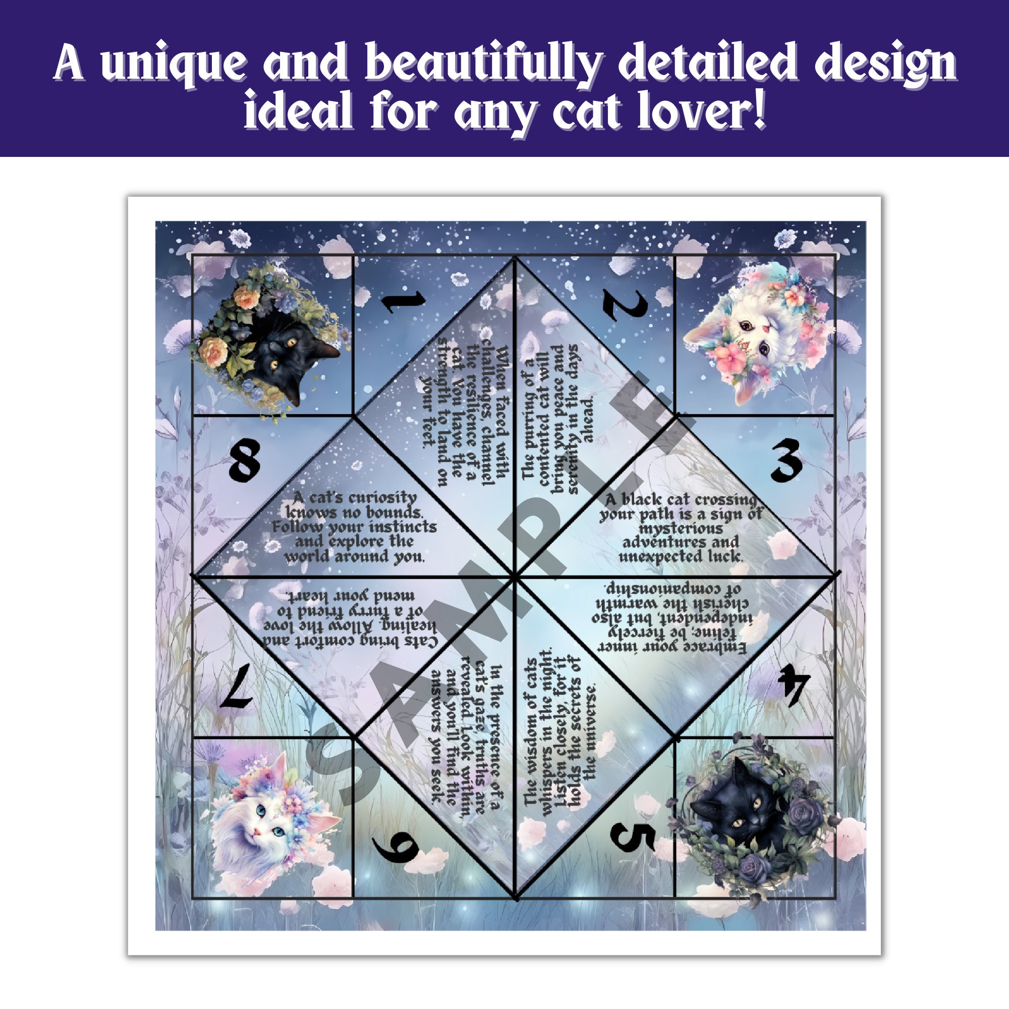 Cootie Catcher Fortune Teller Chatterbox Printable Game Cat Themed ...