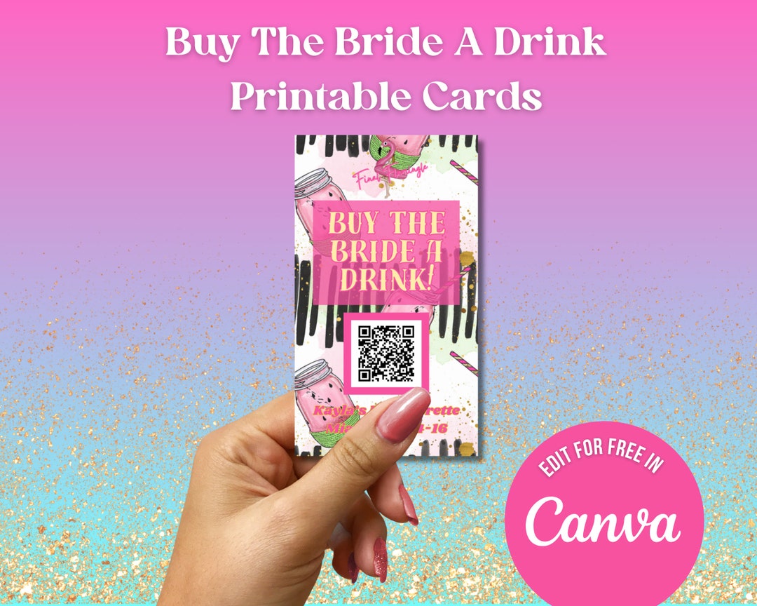 Editable Buy the Bride A Drink Bachelorette Party Printable Card Canva ...