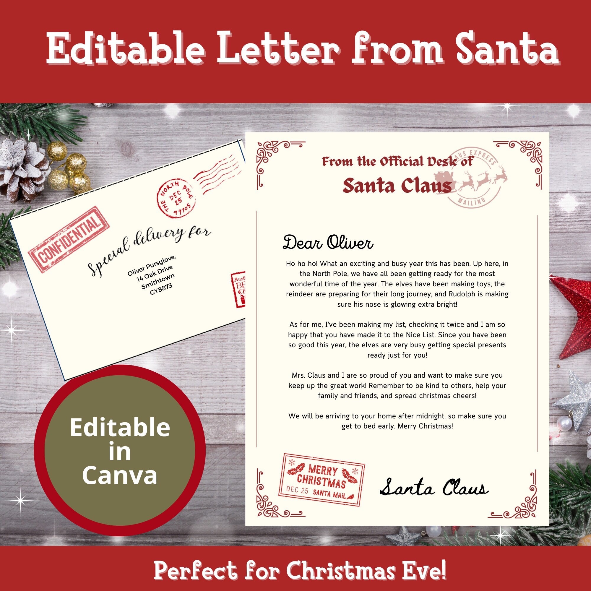 Santa Letter Editable Canva Template, Christmas Eve Box, Letter From ...