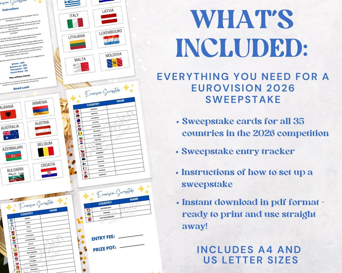 Eurovision Song Contest Vienna 2026 Sweepstake Kit | Printable ...