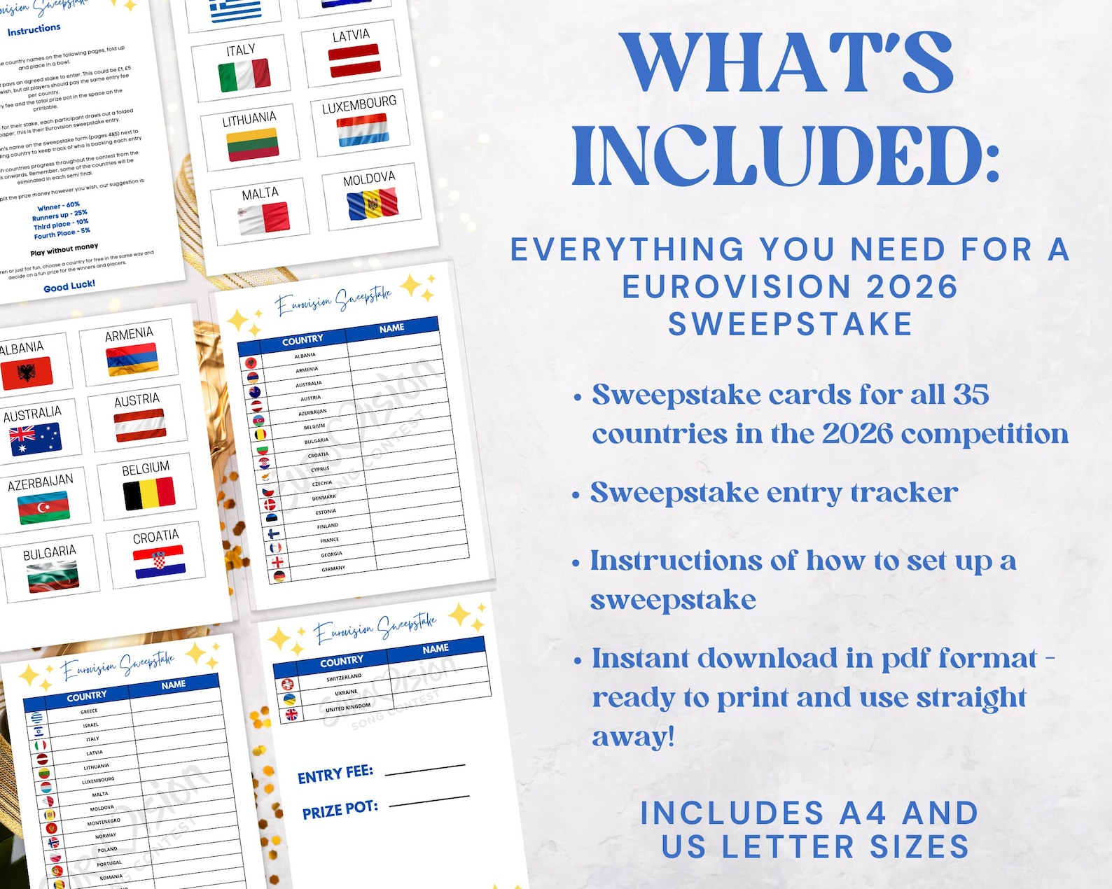 Eurovision Song Contest Vienna 2026 Sweepstake Kit | Printable ...