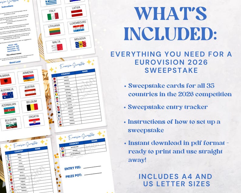 Eurovision Song Contest Vienna 2026 Sweepstake Kit | Printable ...