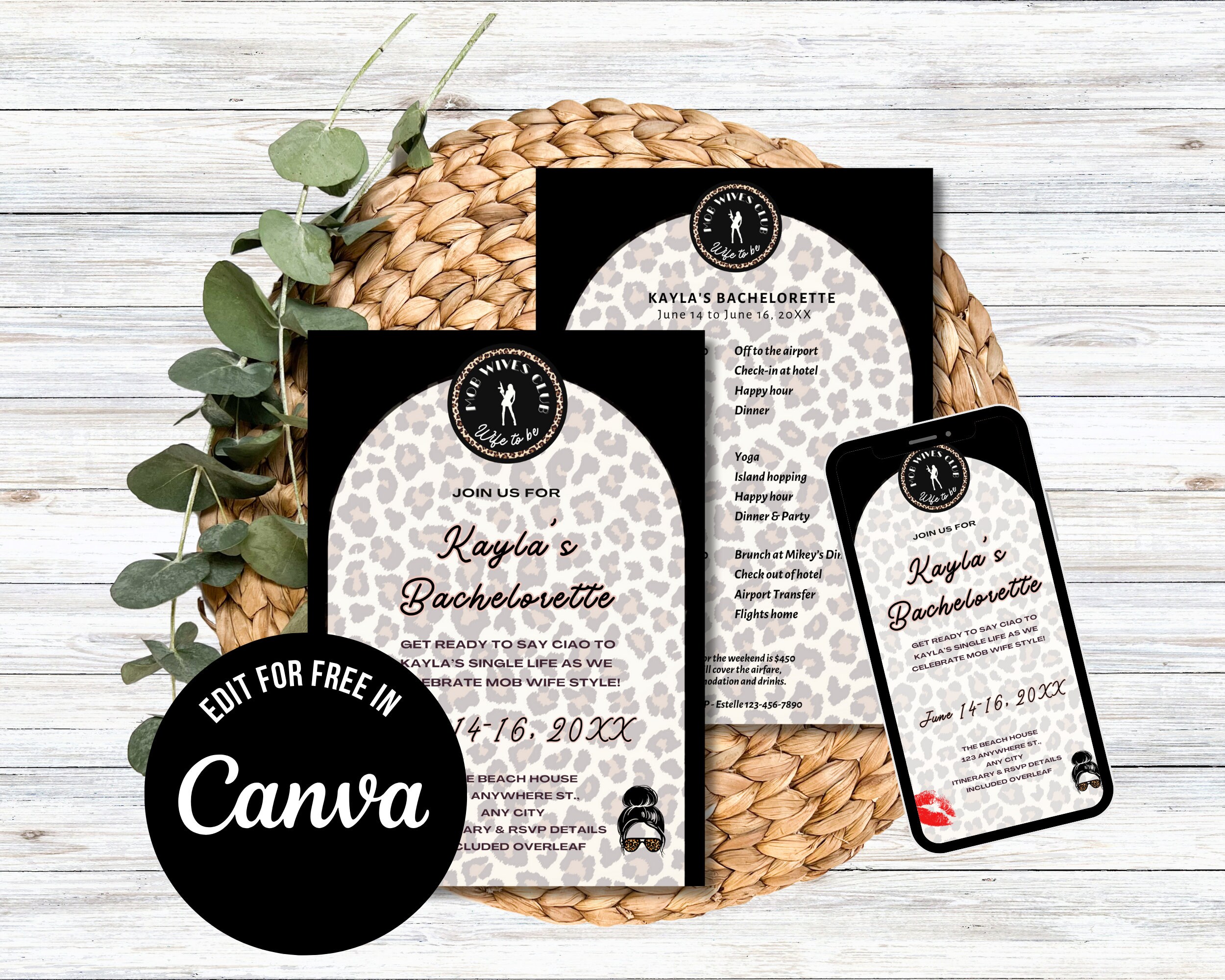 Mob Wife Bachelorette Party Invitation Editable Canva Template ...