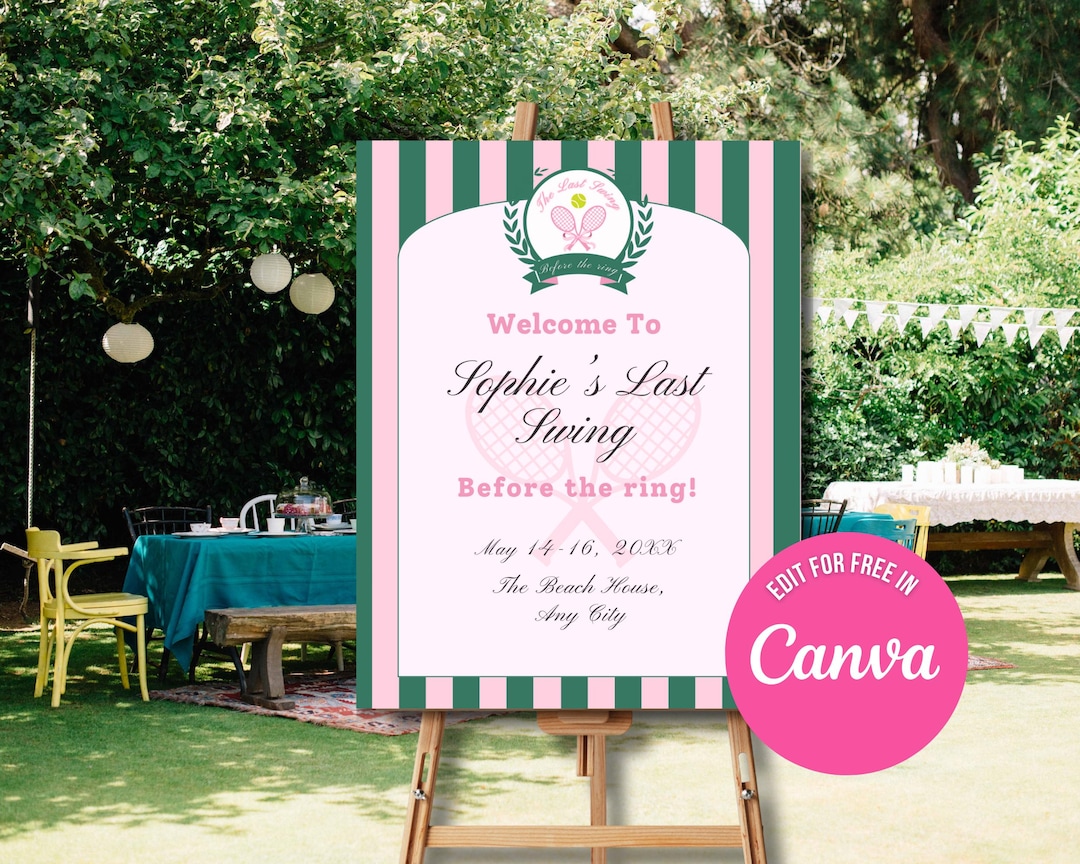Last Swing Tennis Preppy Hen Party Bachelorette Welcome Signs Editable ...