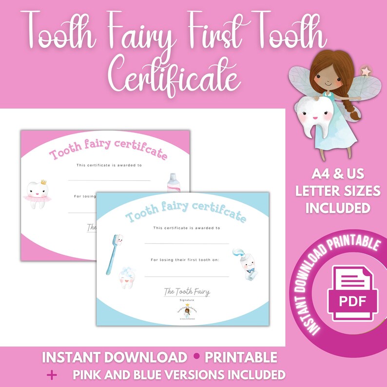 Tooth Fairy Certificate First Tooth Loss Printable Write on at Home Non ...