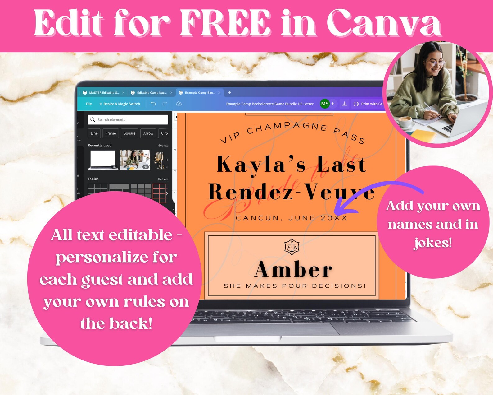 Editable Last Rendez Veuve Bachelorette Party Printable Lanyard Canva ...