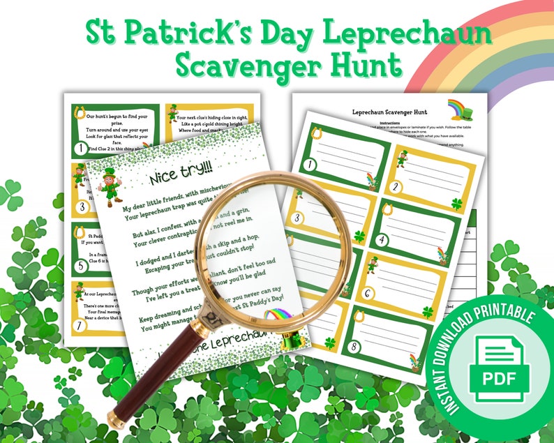 St Patricks Day Indoor Scavenger Hunt for Kids Printable, Leprechaun ...