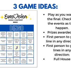 Eurovision Song Content Bingo Cards | Eurovision Party Game ...