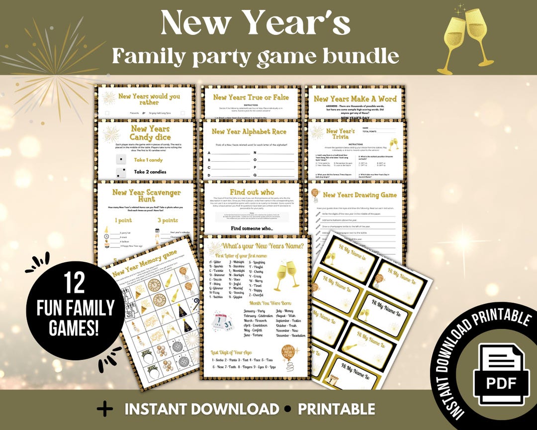 New Year's Eve Party Games Bundle Printable Ice Breakers Scavenger Hunt ...