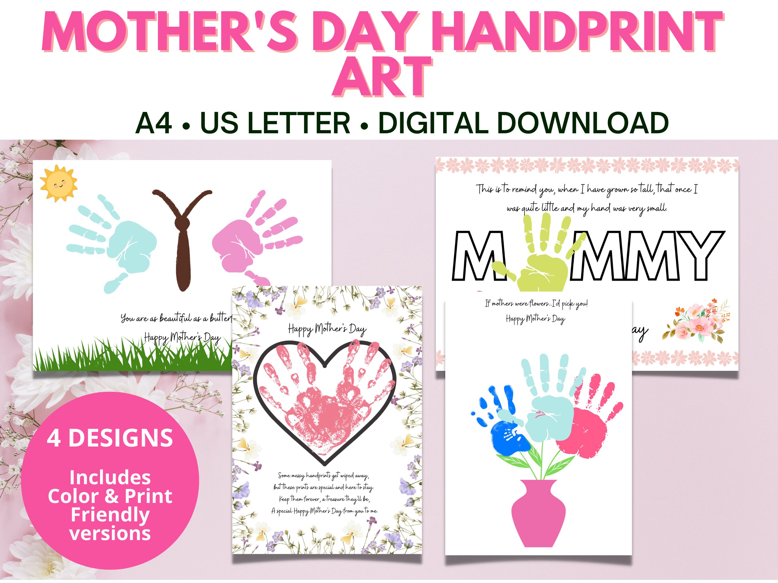 Mother's Day Handprint Art Print at Home Last Minute Mothers Day Gift ...