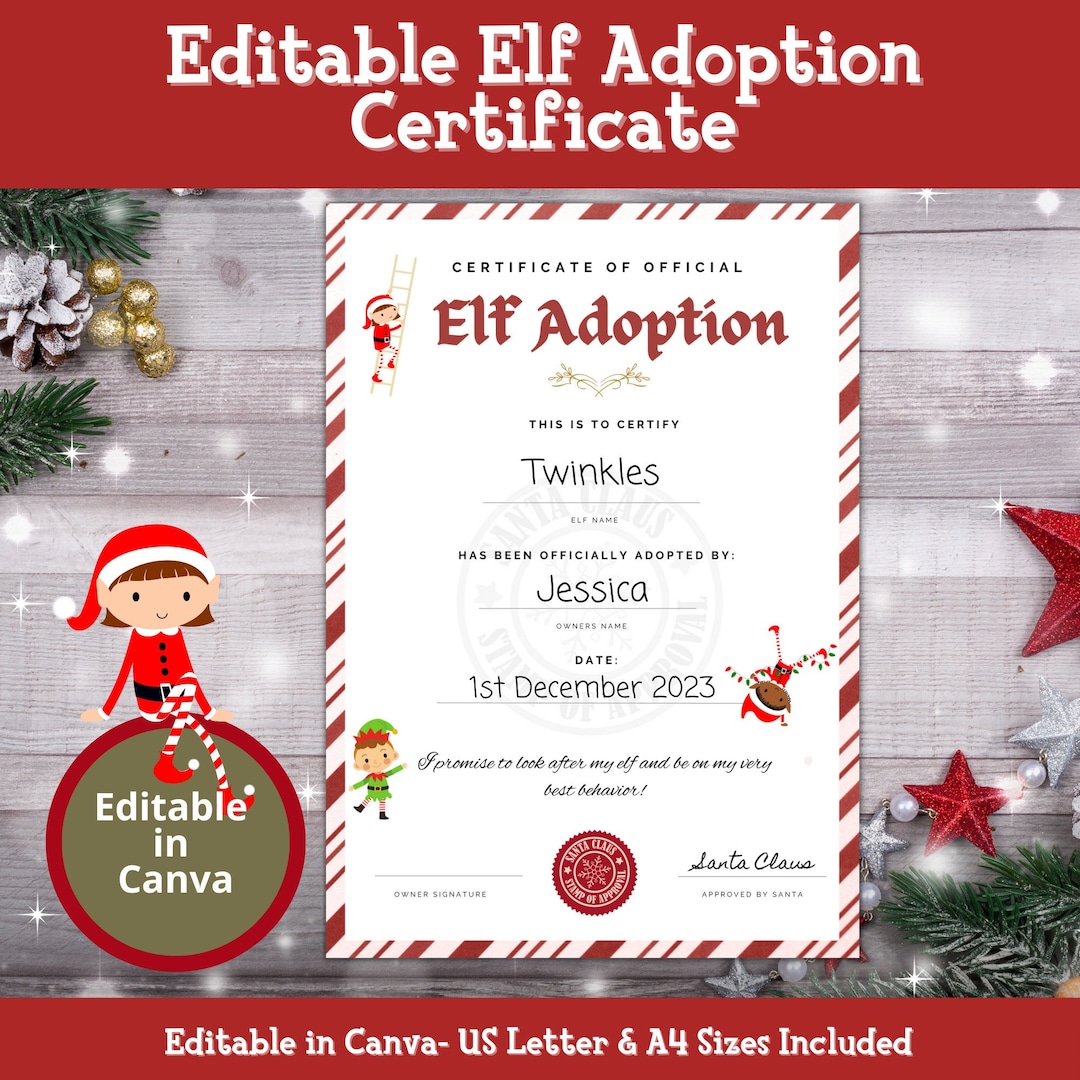 Editable Christmas Elf Adoption Certificate Adopt an Elf Welcome ...