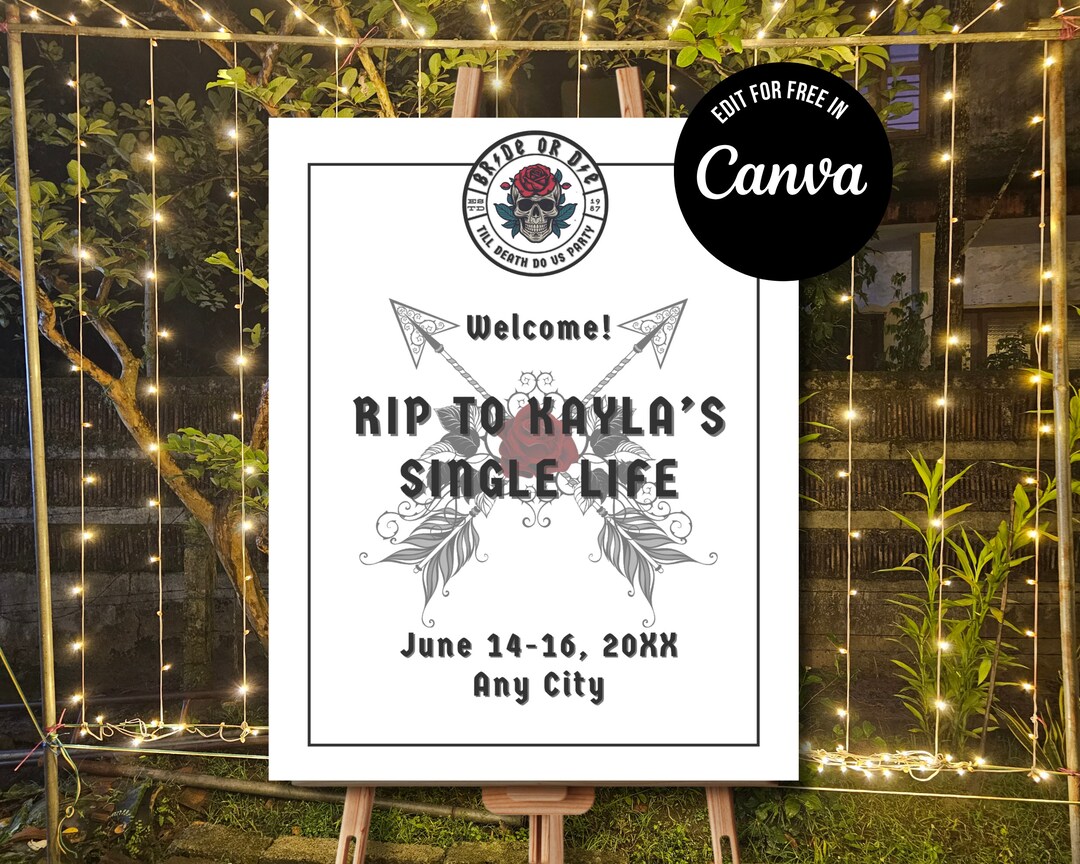 Bride or Die Gothic Bachelorette Party Welcome Signs Editable Canva ...